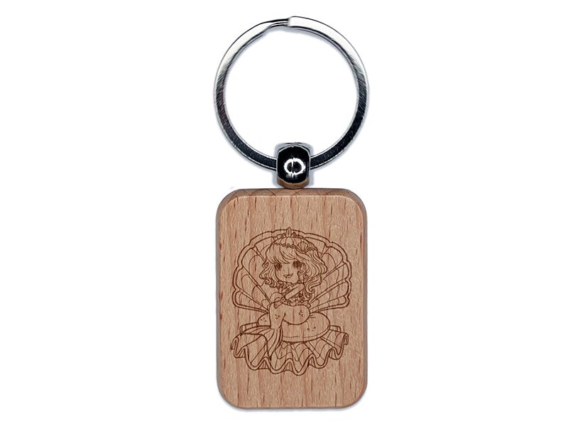 Fancy Kawaii Chibi Mermaid Princess in Giant Clam Shell Engraved Wood ...
