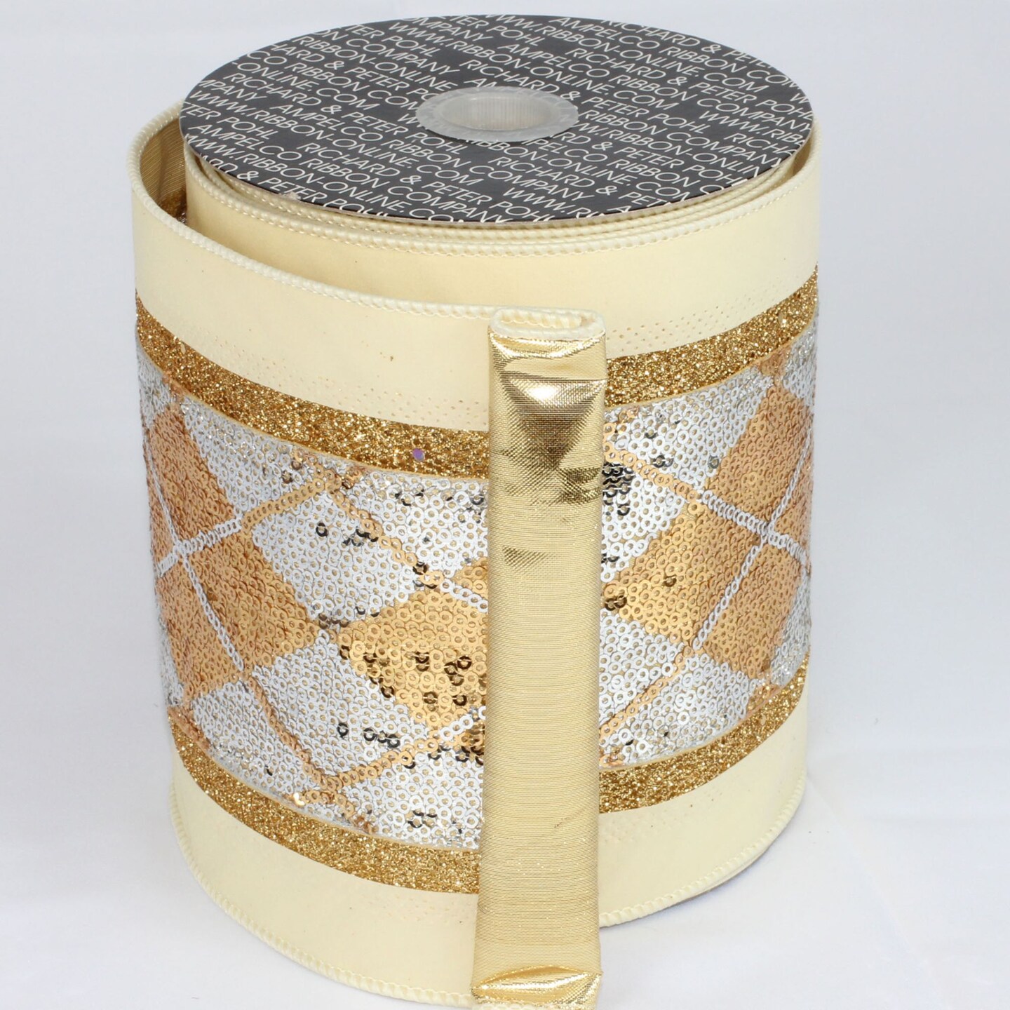 The Ribbon People Ivory and Gold Sparkling Argyle Wired Craft Ribbon 6 ...