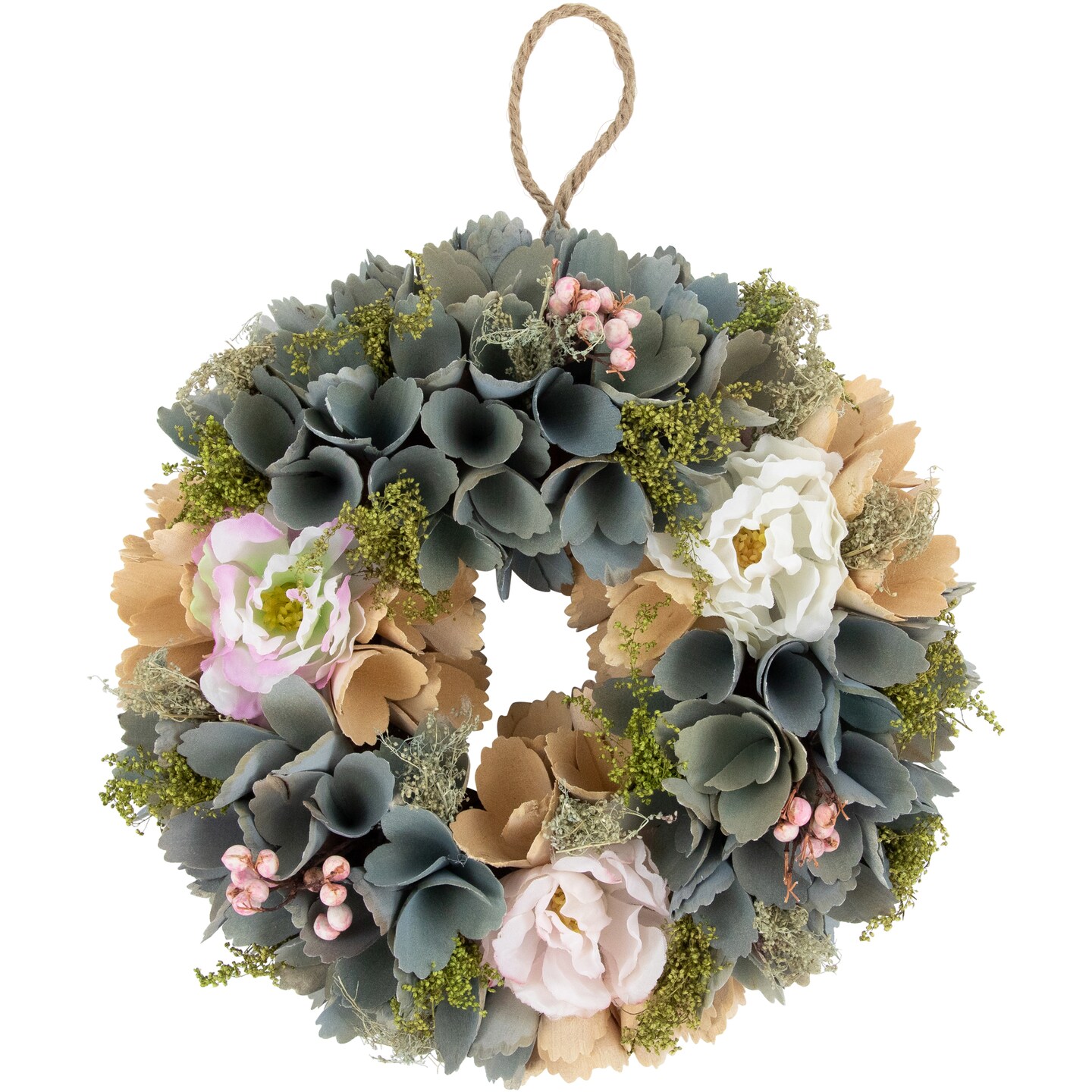 Northlight 10" Tan and Blue Wooden Floral Spring Wreath | Michaels