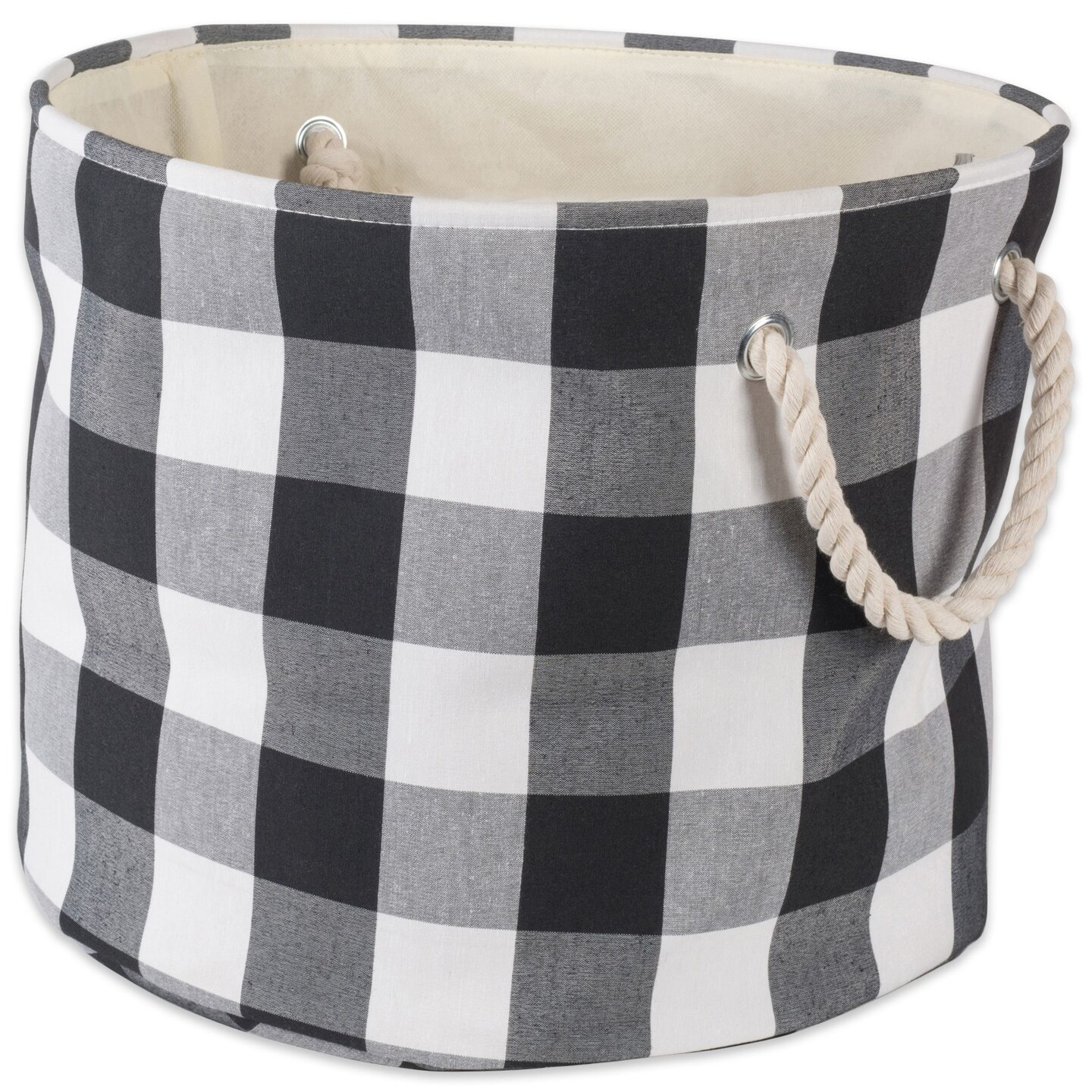 Contemporary Home Living 16" Black and White Checkered Round Bin with ...