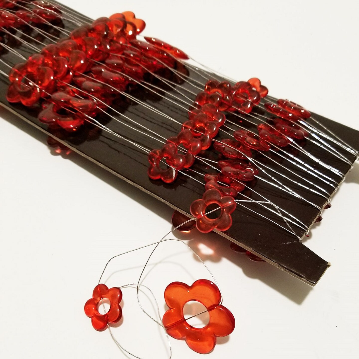 The Ribbon People Red Decorative Strand of Flowers on Wire 1.25" x 22 ...