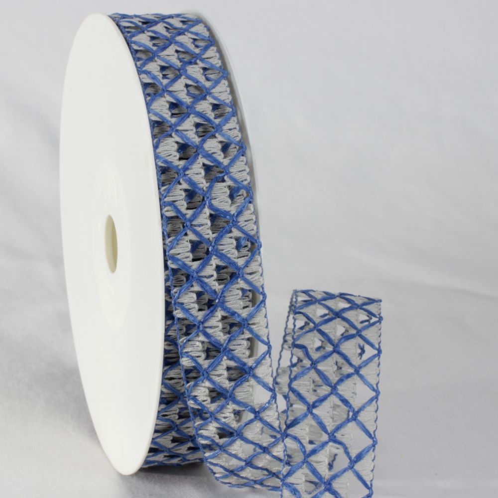 The Ribbon People Blue and White Basket Weave Patterned Ribbon 1.2" x ...