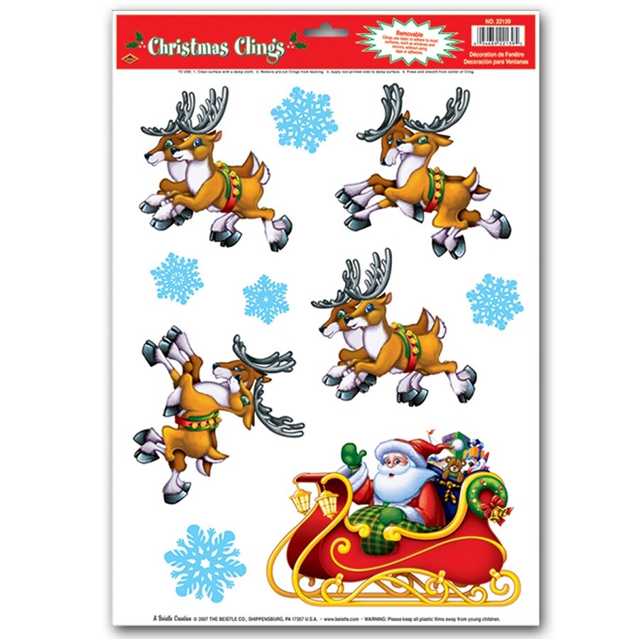 Beistle Club Pack of 120 Santa and Reindeer Window Clings Christmas ...
