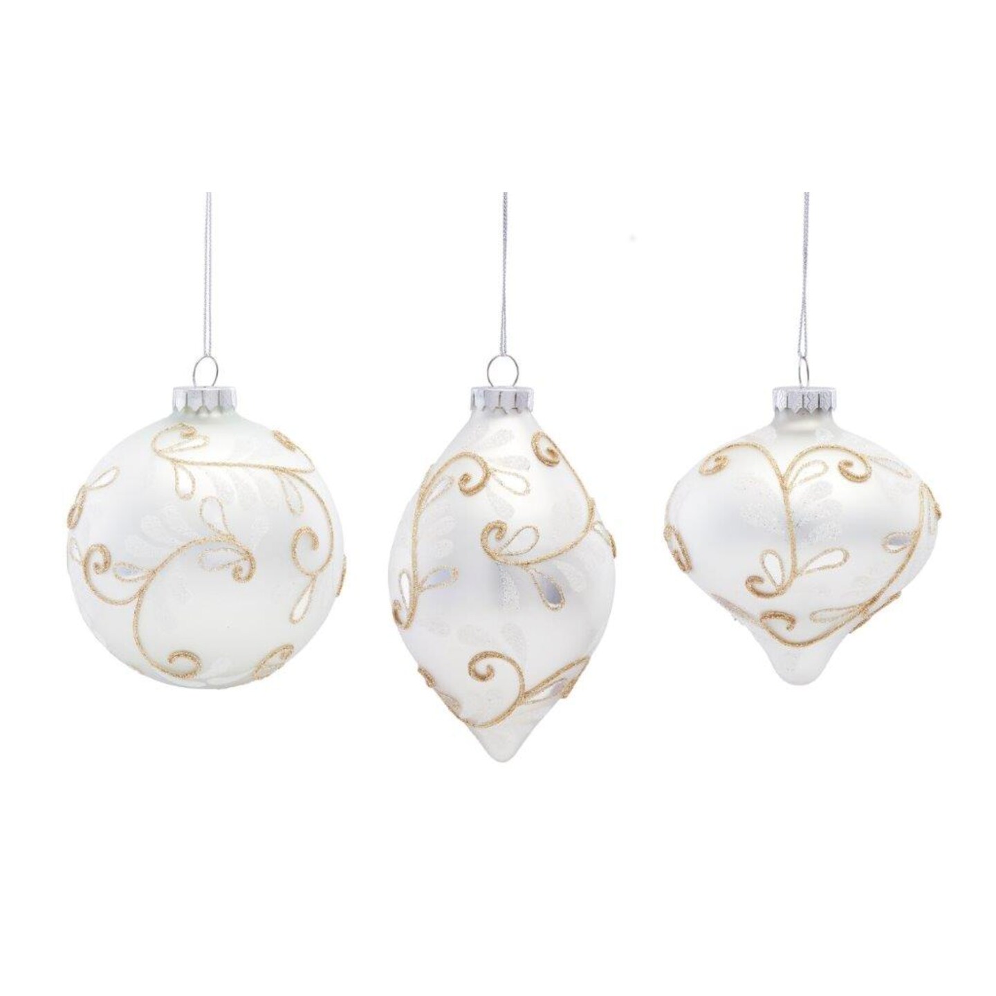 Contemporary Home Living Set of 6 Metallic White Glass Christmas Ball ...
