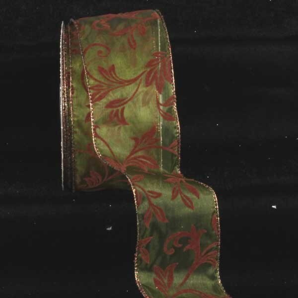 The Ribbon People Green and Brown Leafy Vine Printed Wired Craft Ribbon ...