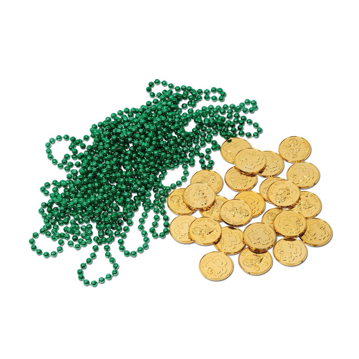 Beistle Club Pack of 444 Green Beads and Gold Coins Leprechaun Loot ...