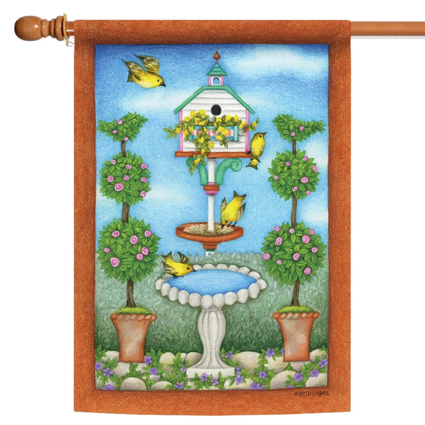 Toland Home Garden Drinking Gold Finch Birdhouse Outdoor House Flag 40 ...