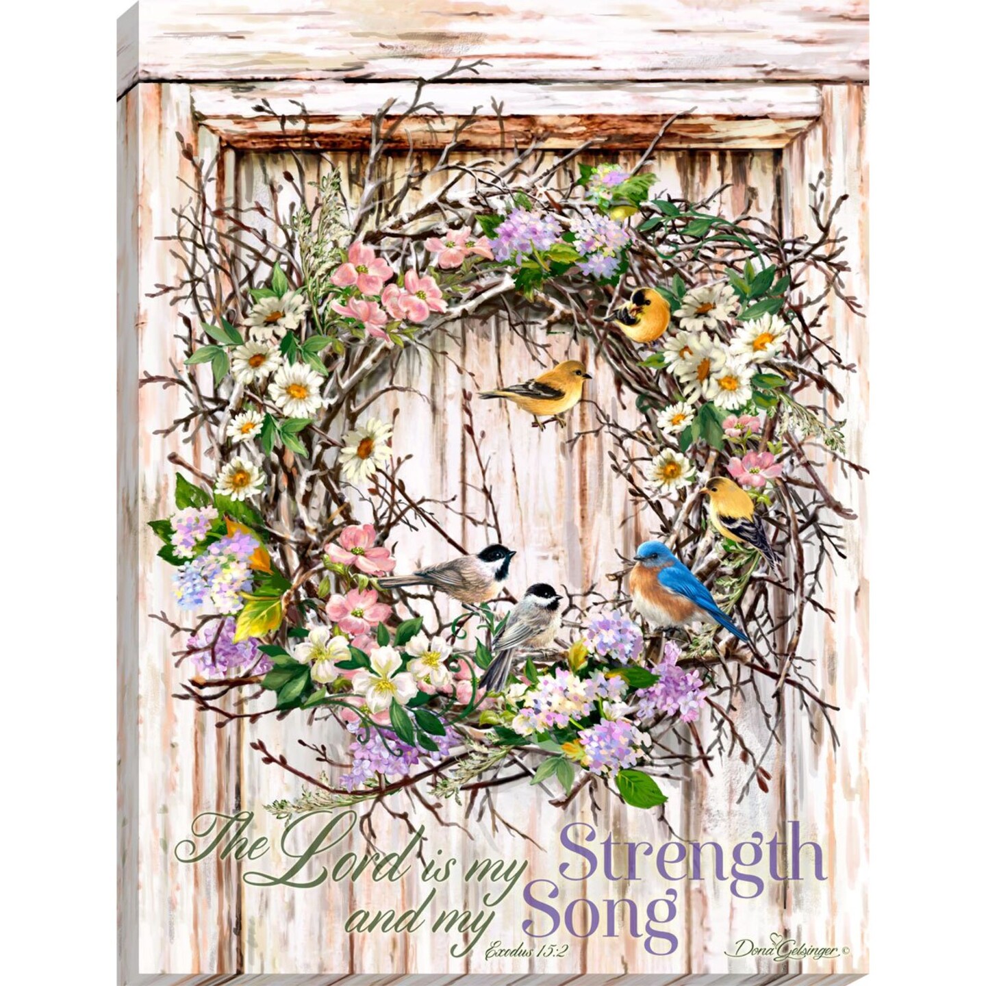 Glow Decor White and Blue Spring Wreath Canvas Rectangular Wall Art ...