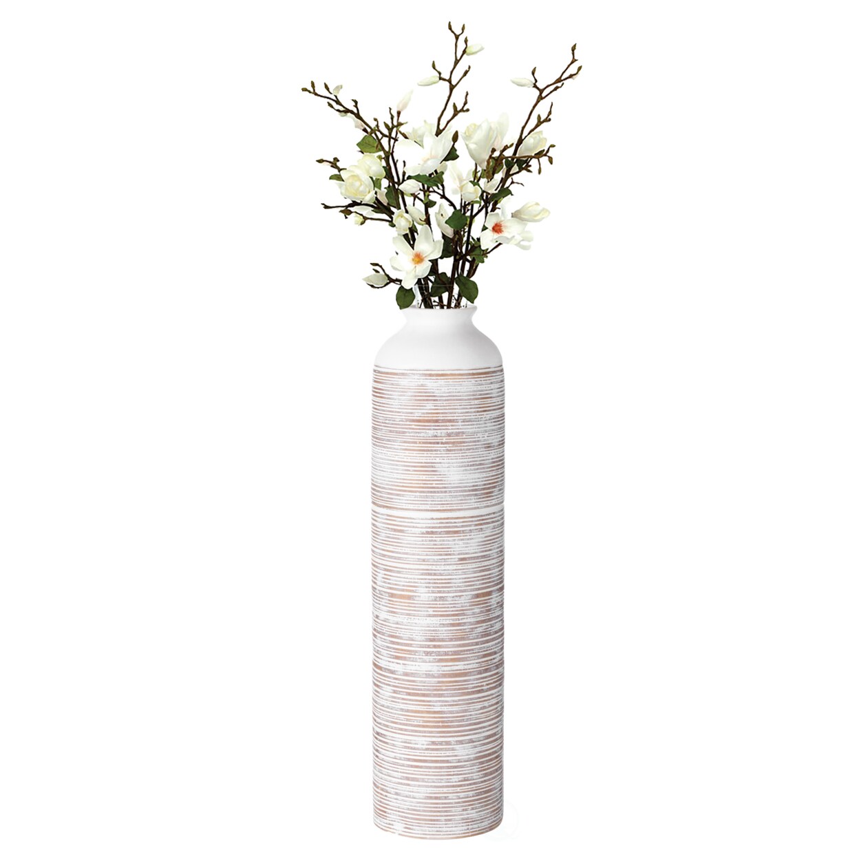 White Ceramic Floor Vase 20 Inch Ribbed Trumpet Style Modern Accent ...