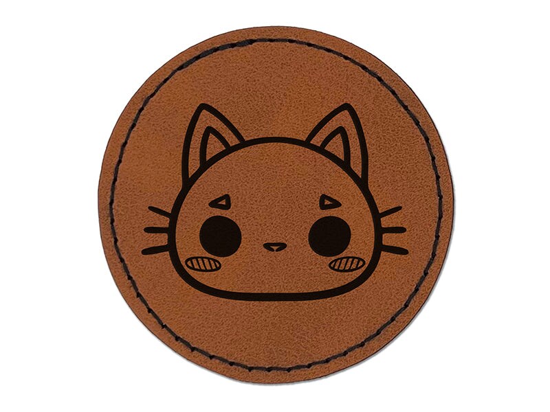 Charming Kawaii Chibi Cat Kitten Face Blushing Cheeks Round Iron-On ...