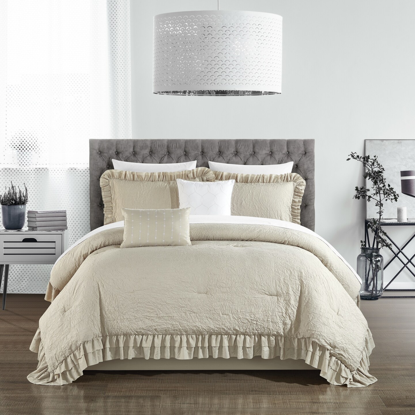 Chic Home 5 piece Kensley Comforter Set Washed Crinkle Ruffled Flange ...