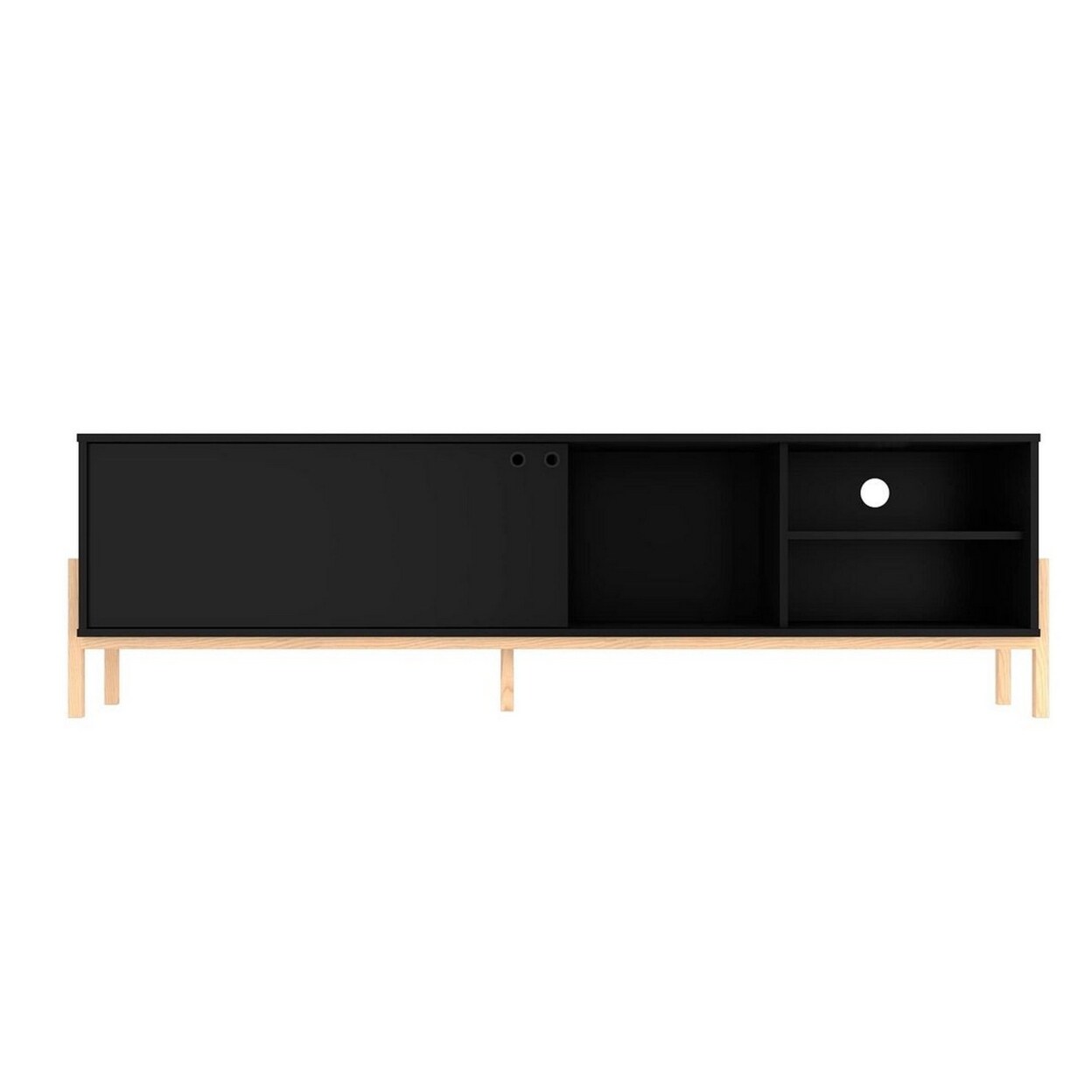 Manhattan Comfort Bowery 72.83 TV Stand with 4 Shelves in Black and Oak ...