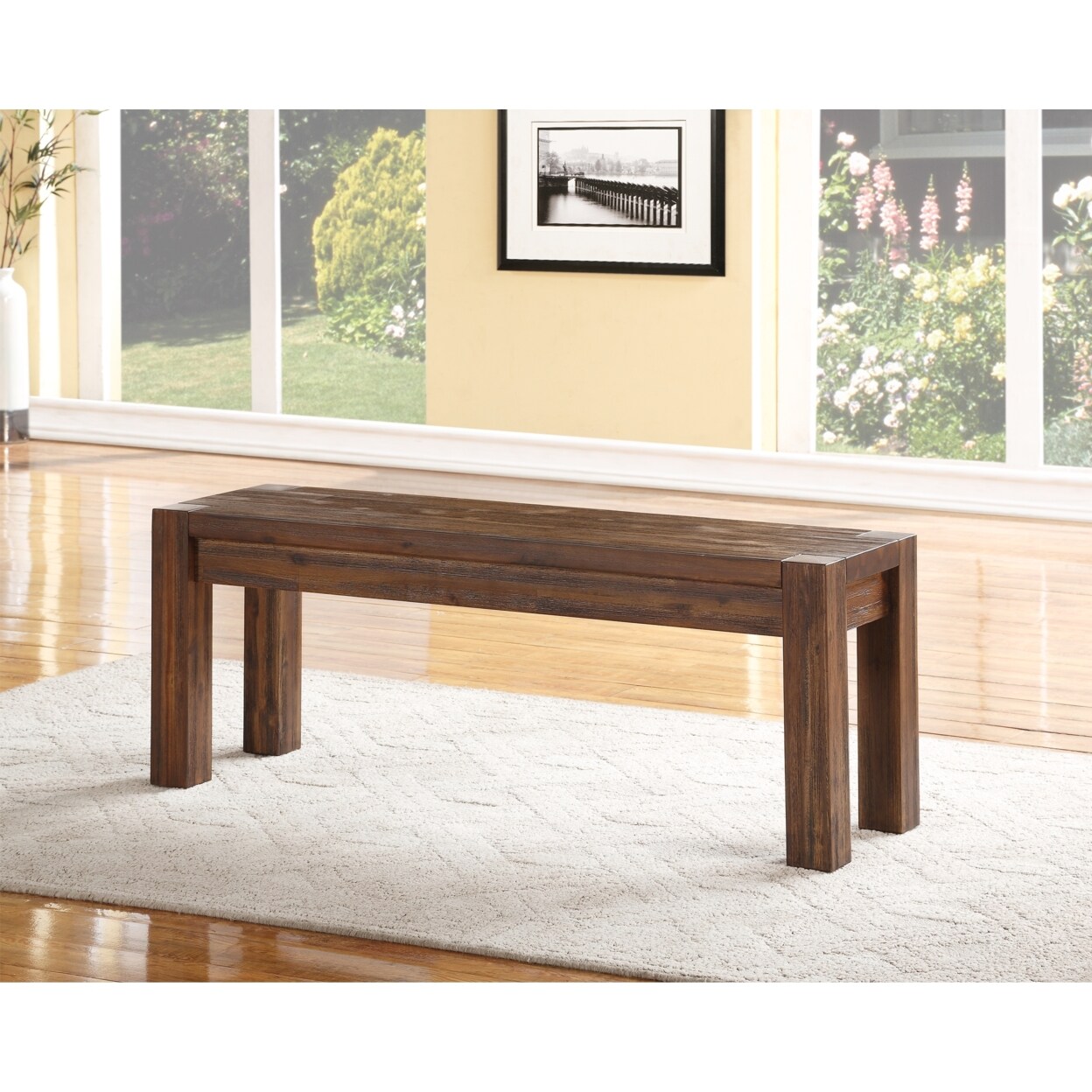 Saltoro Sherpi Acacia Wood Bench with Tenon Corner Joints and Block ...