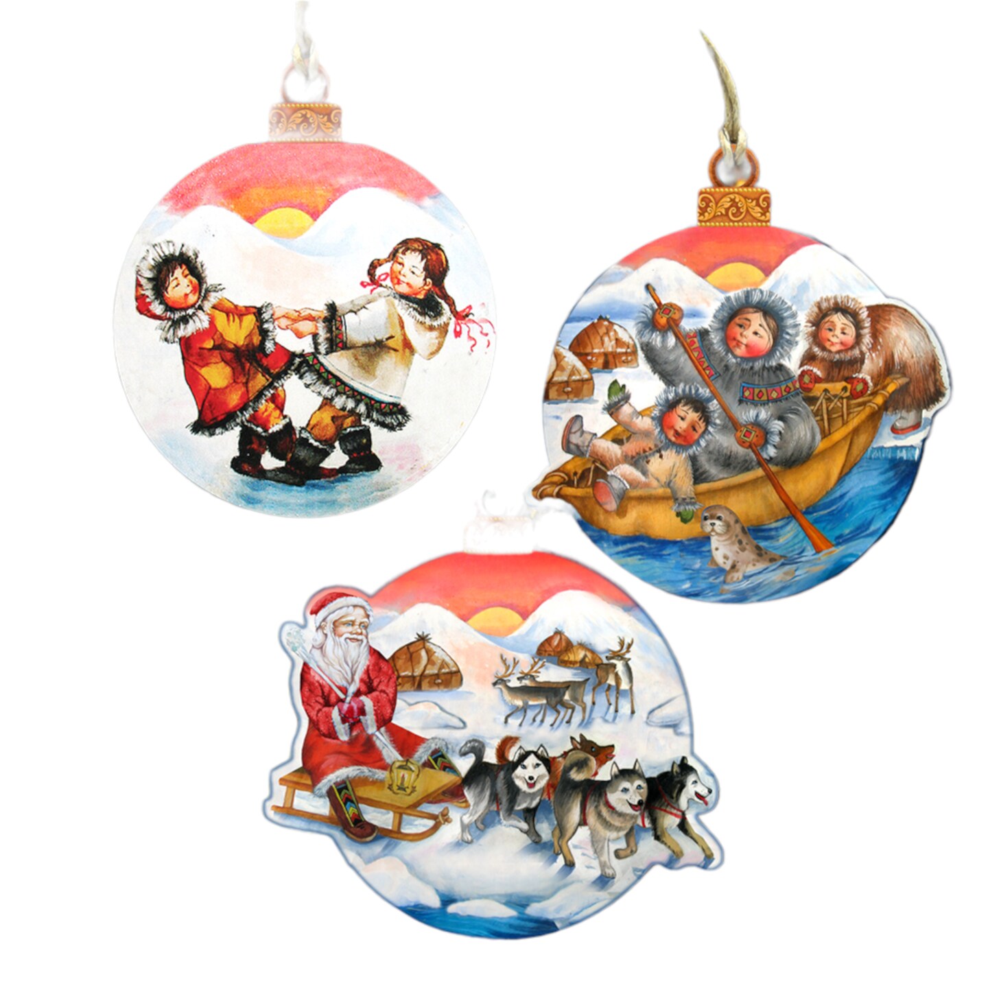 Designocracy Set of 3 Arctic Family Adventure Wooden Christmas ...