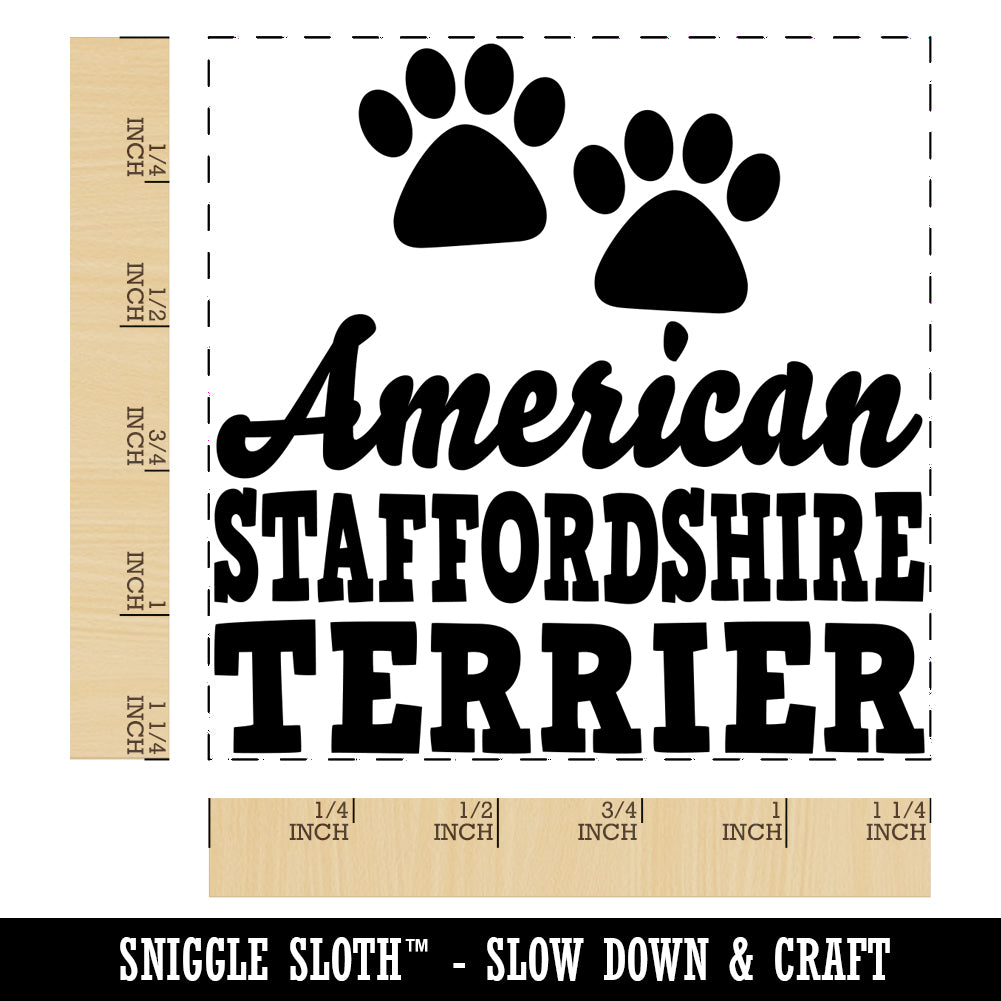American Staffordshire Terrier Dog Paw Prints Fun Text Square Rubber ...