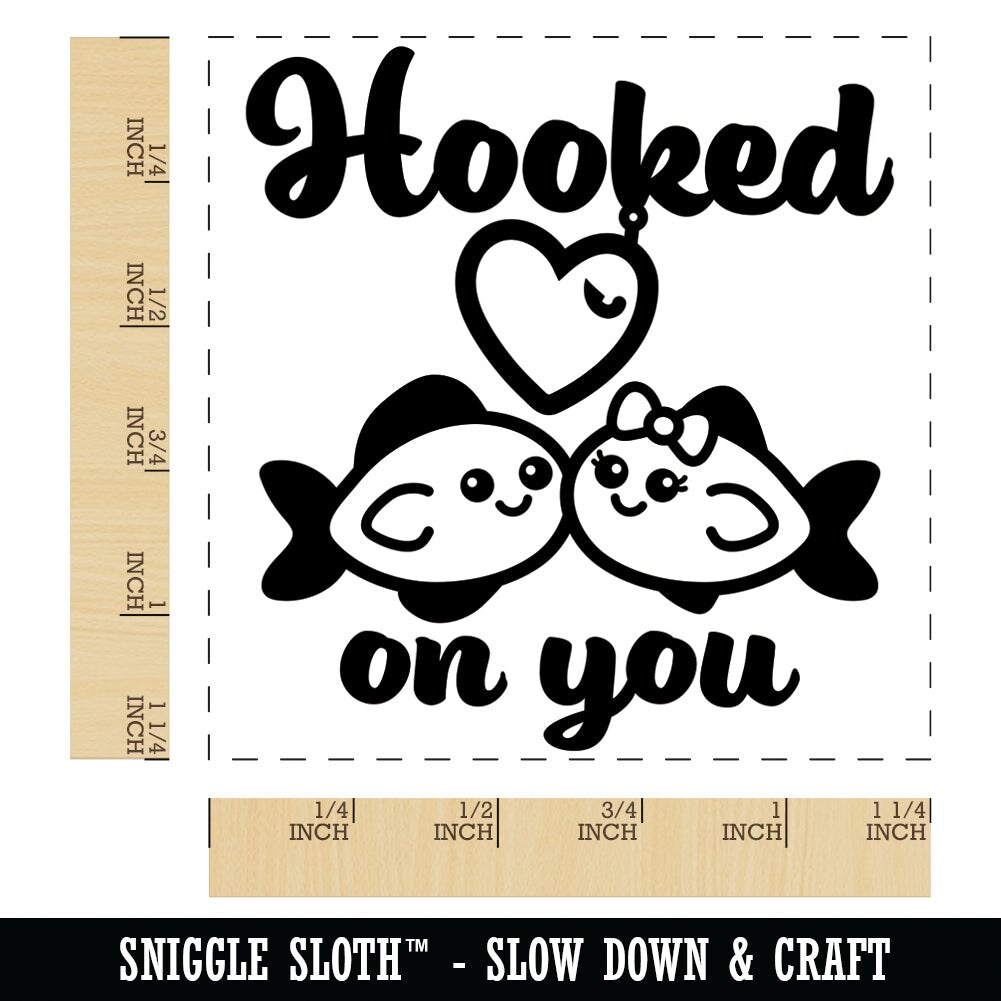Hooked On You Fish Love Anniversary Valentine's Day Square Rubber Stamp ...