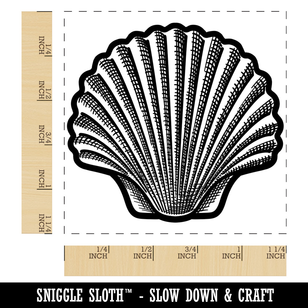 Scallop Seashell Hashmark Shaded Beach Shell Square Rubber Stamp for ...