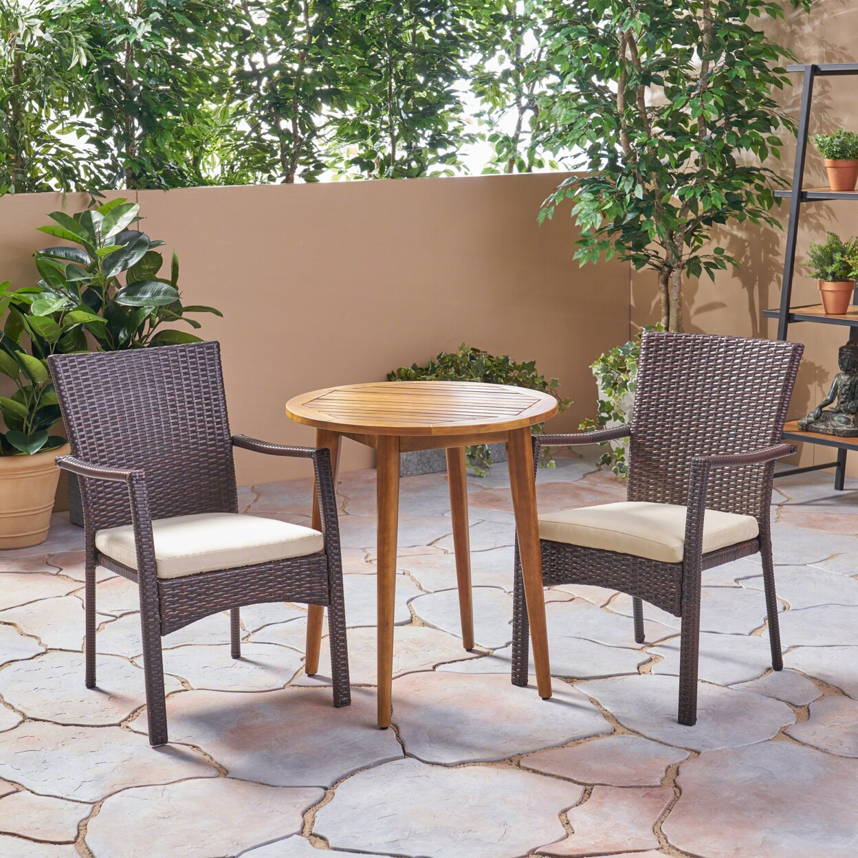 GDFStudio Babb Outdoor 3 Piece Wood and Wicker Bistro Set | Michaels