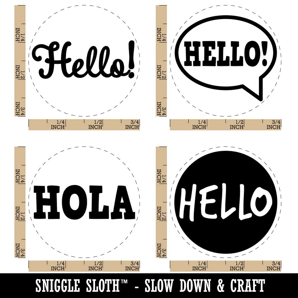Hello Text Cursive English Hola Spanish Hi Greeting Rubber Stamp Set ...