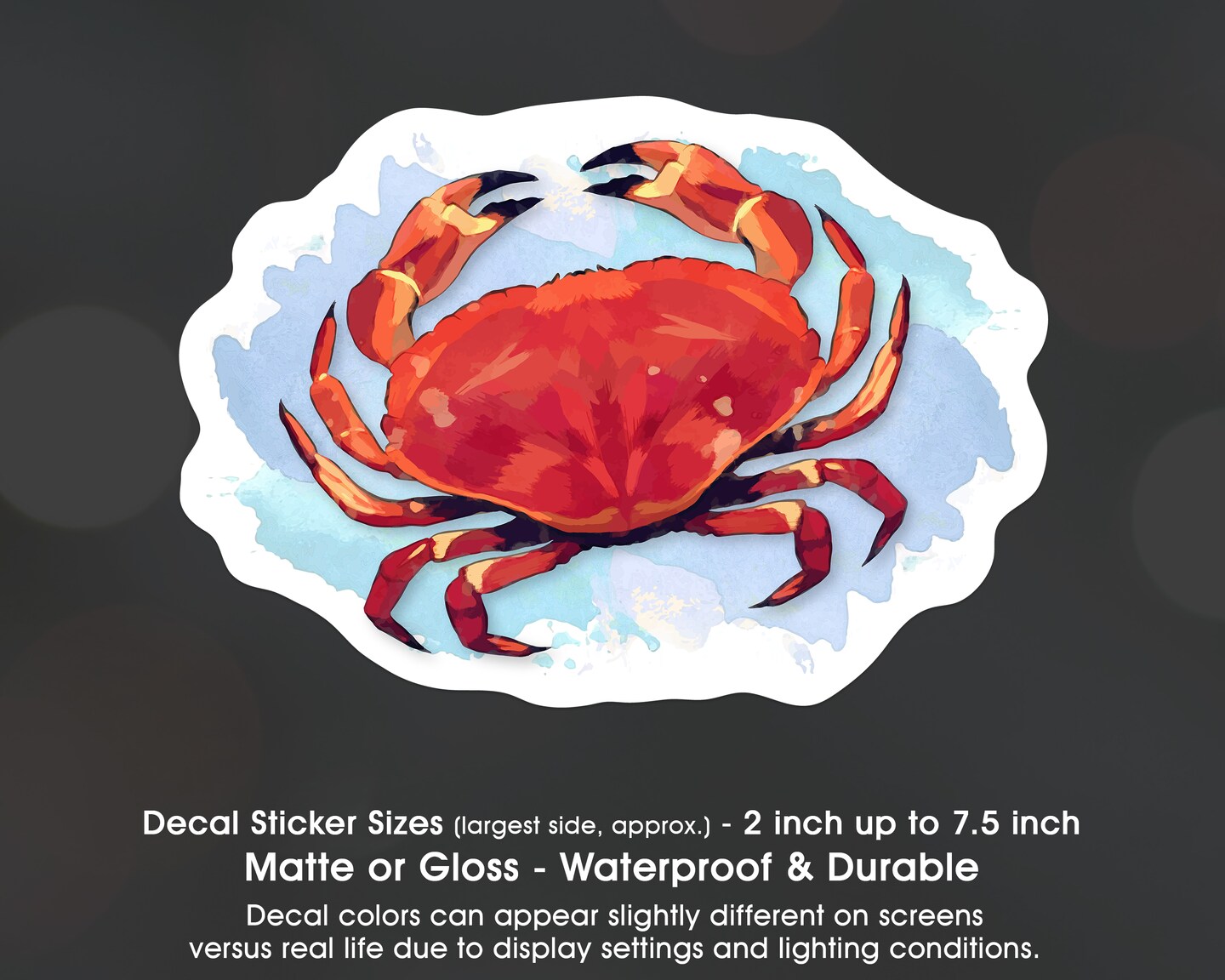 Crab Watercolor, Vinyl Decal Sticker In Multiple Sizes, Waterproof ...