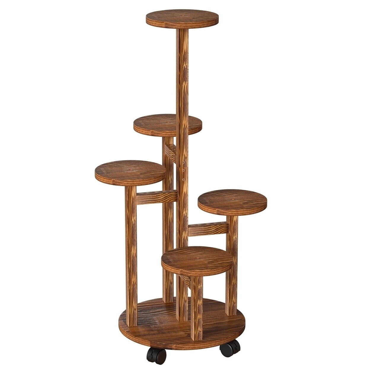 SKUSHOPS 5 Tier Plant Stand with 4 Detachable Wheels Wooden Plant Pot ...