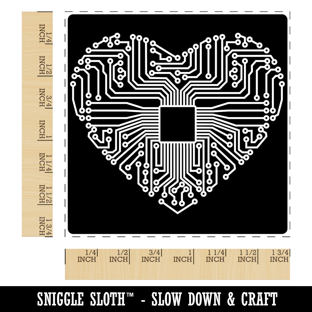 Computer Chip Circuit Board Heart Love Square Rubber Stamp for Stamping ...