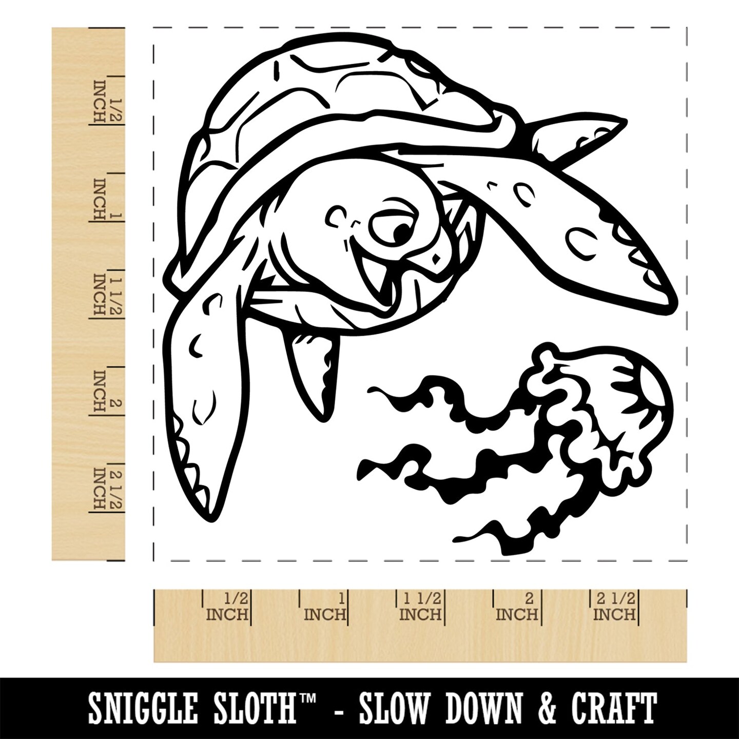 Gnarly Sea Turtle and Jellyfish Square Rubber Stamp for Stamping ...