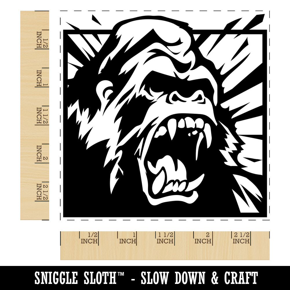 Angry Roaring Silverback Gorilla Square Rubber Stamp for Stamping ...