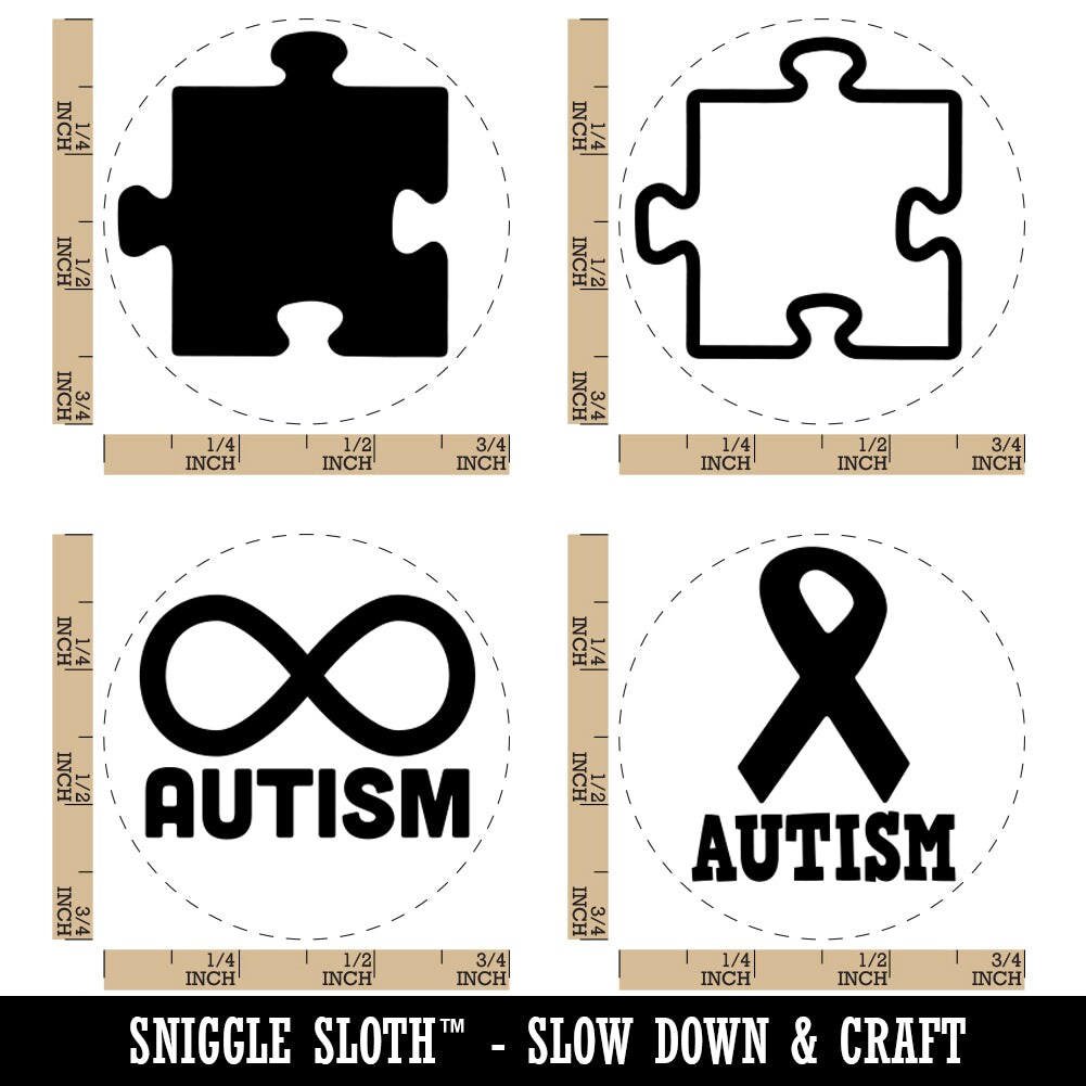 Autism Awareness Puzzle Piece Ribbon Symbol Rubber Stamp Set for ...