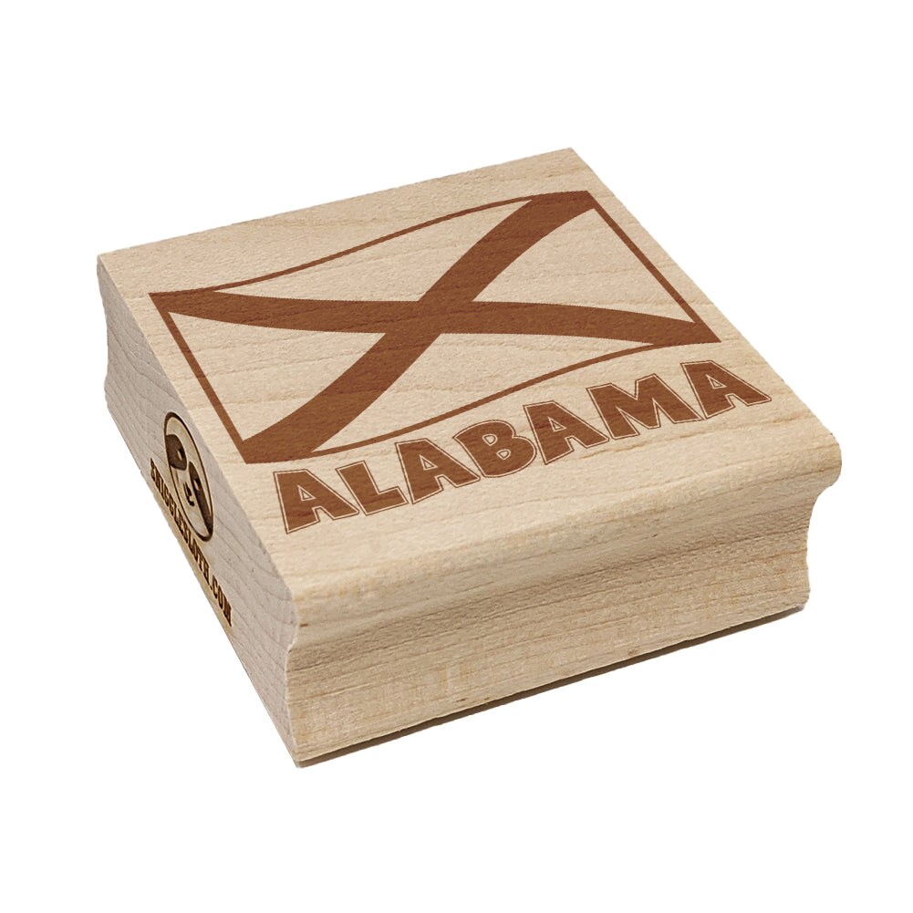 Alabama with Waving Flag Cute Square Rubber Stamp for Stamping Crafting ...