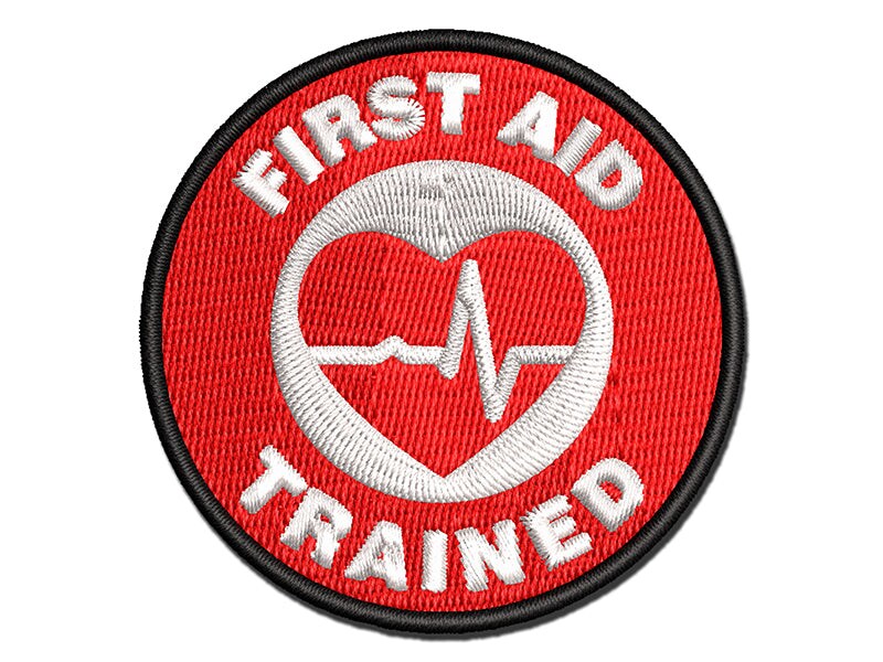First Aid Trained EKG Heart Multi-Color Embroidered Iron-On or Hook ...