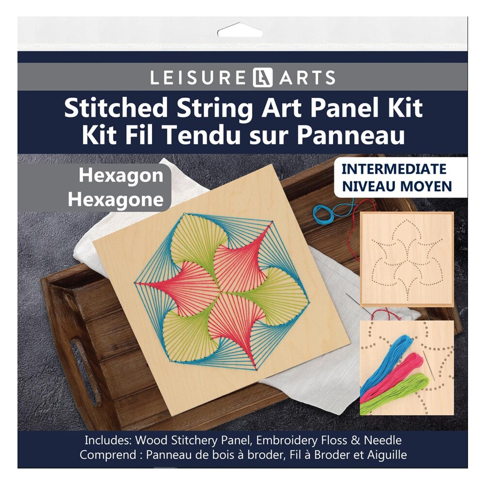 Wood Stitched String Art Kit With Hexagon, Wooden Stitchery Kits For ...