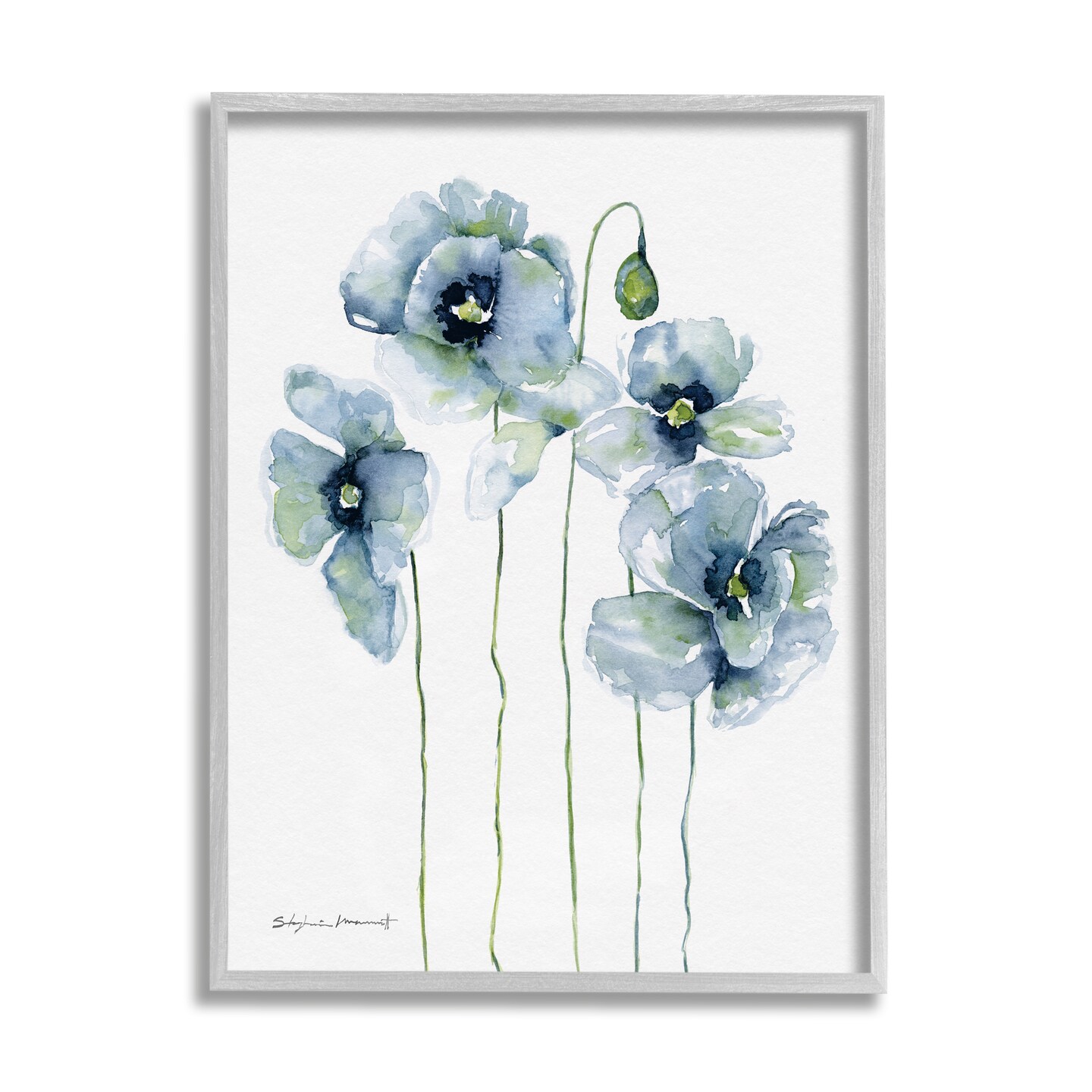 Stupell Industries Modern Poppy Blooms Blue Abstract Black Framed ...