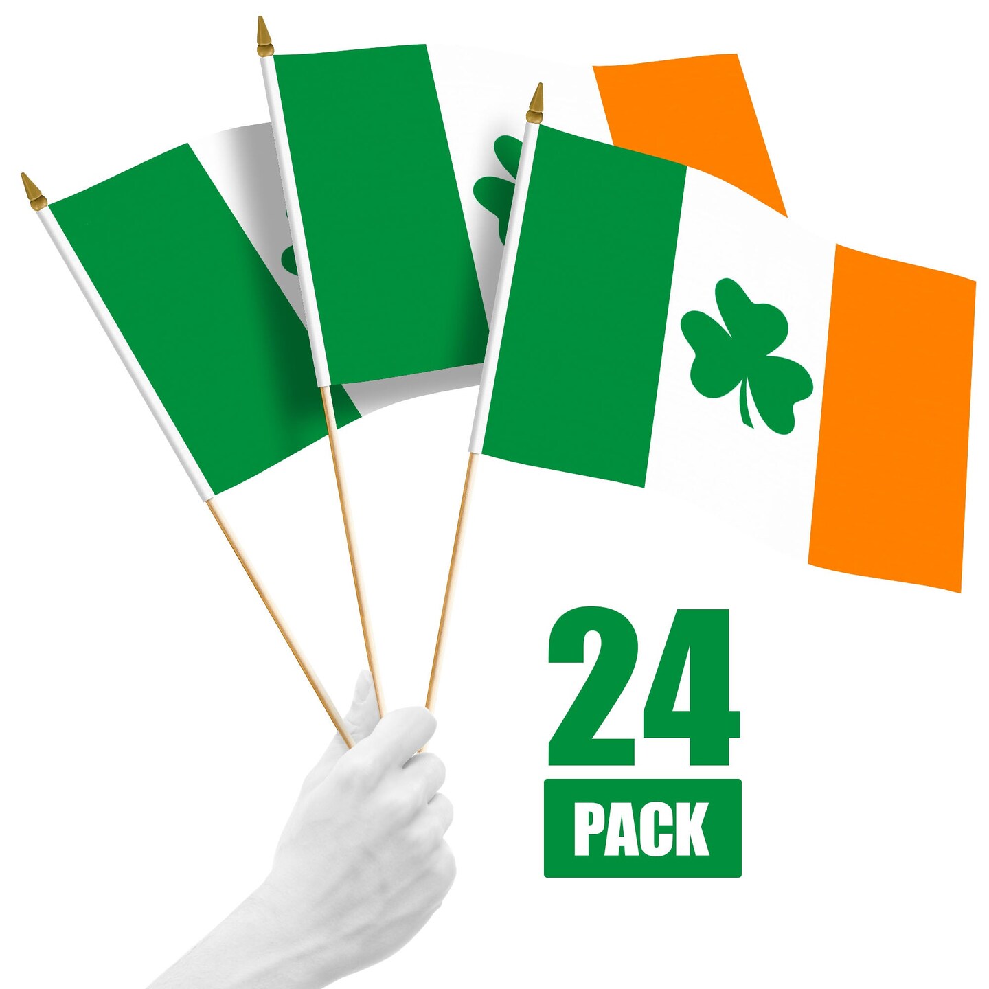 G128 24 Pack Handheld Ireland Shamrock Irish Stick Flags | 12x18 In ...