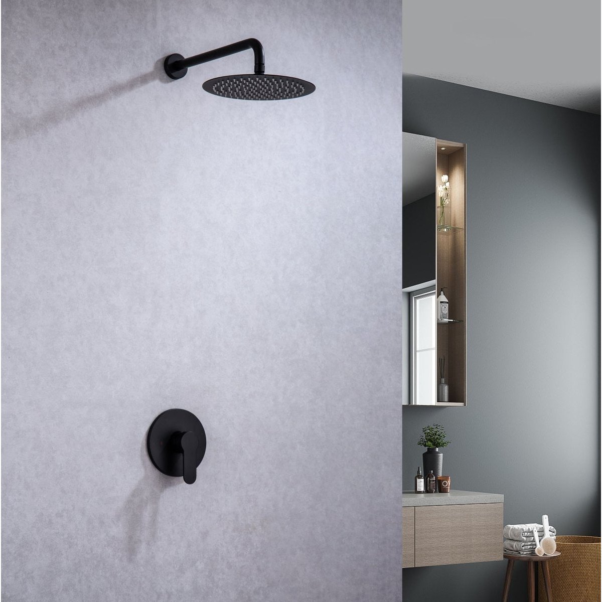 Allsumhome ExBrite 10 Inch Ceiling Mount Black Shower System Shower ...