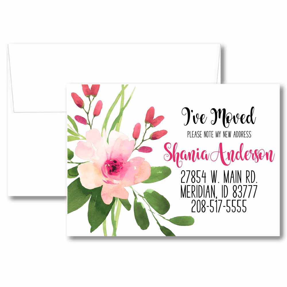 Watercolor floral I've moved card, moving announcement, flowers new ...