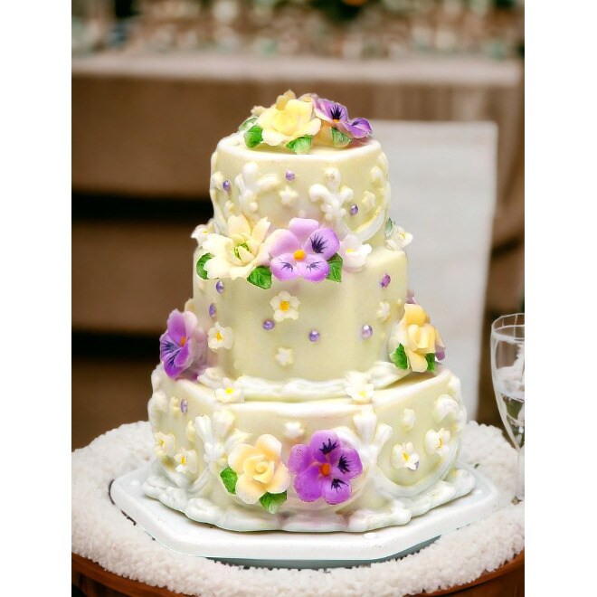 kevinsgiftshoppe Ceramic Pansy Flower Cake Shaped Jewelry Box Home ...