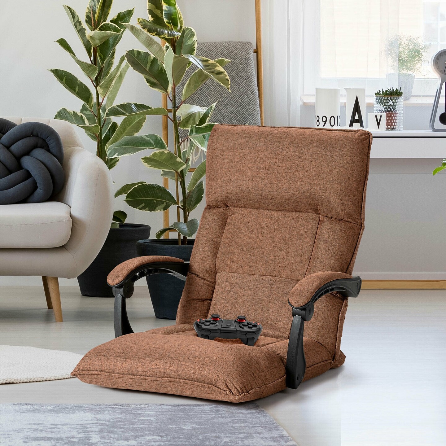14-Position Adjusting Lazy Sofa Chair with Waist Pillow and Armrests ...