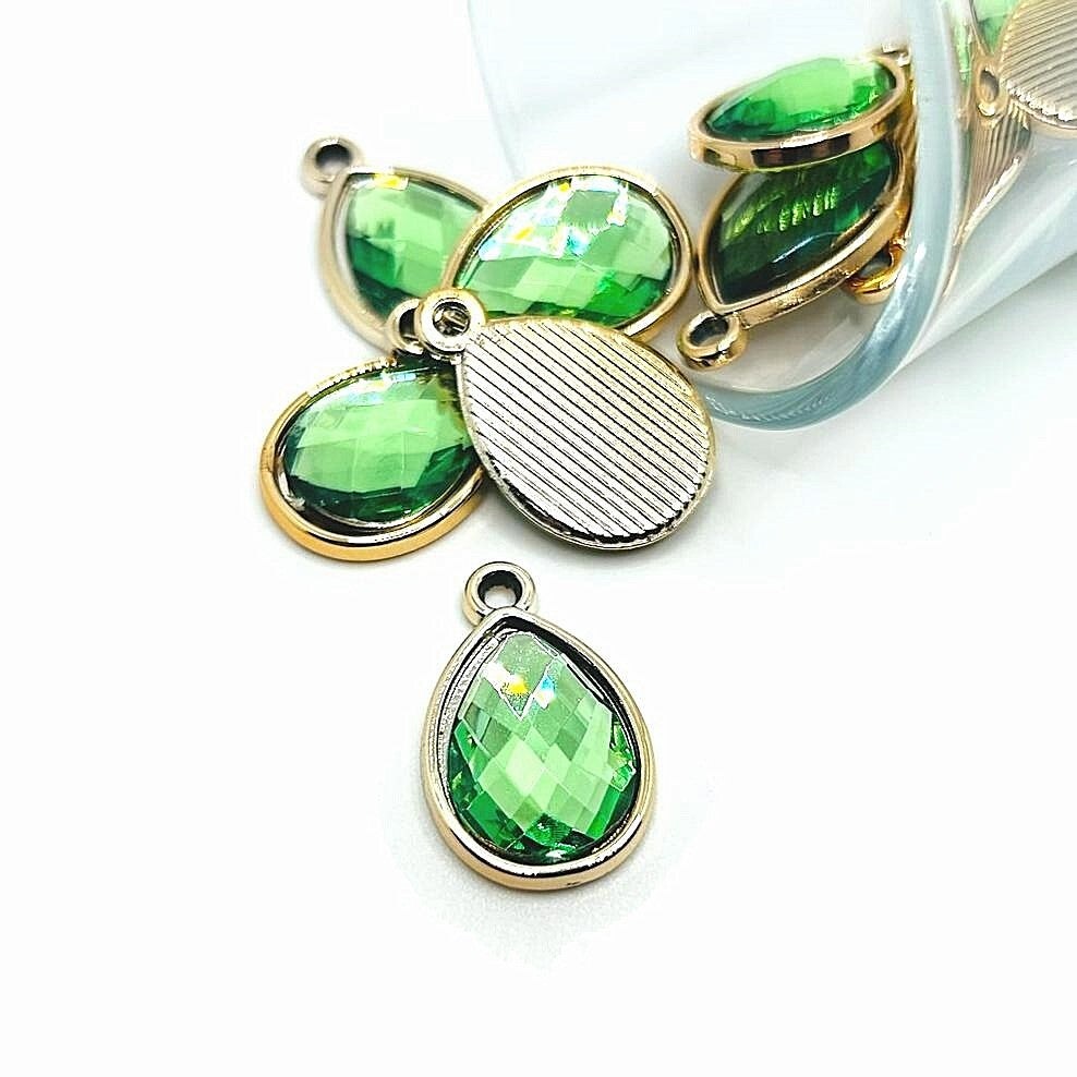 4, 20 or 50 Pieces: Light Green and Gold Acrylic Teardrop Charms | Michaels