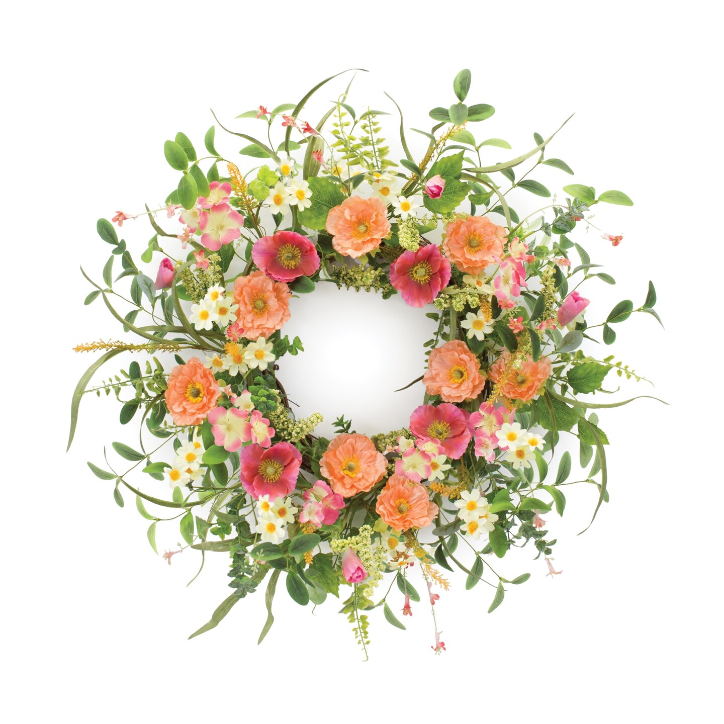 Melrose Mixed Poppy Twig Spring Floral Wreath, 22-Inch | Michaels