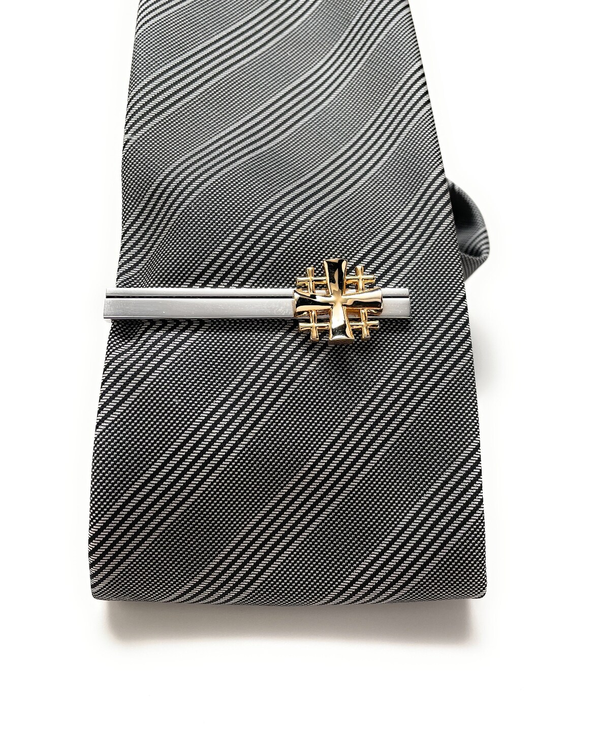 Jerusalem Cross Tie Bar Crusaders Shield Cut Out Design Silver and Gold ...