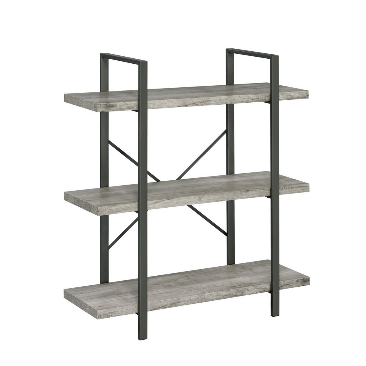 Saltoro Sherpi Ana 40 Inch Wood Bookcase, 3 Shelves, Crossed Metal ...