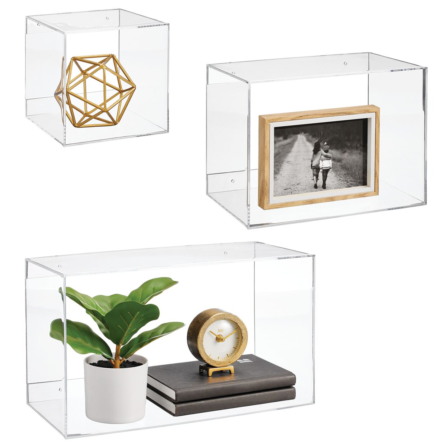 mDesign Acrylic Floating Wall Mount Geometric Display Shelves, Set of 3 ...