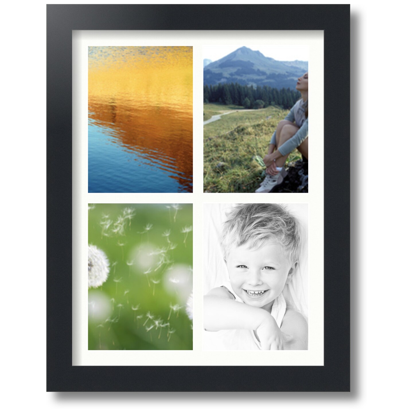 ArtToFrames Collage Photo Picture Frame with 4 - 5x7 inch Openings, Framed in Black with Over 62 ...