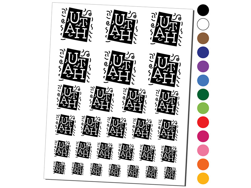 Utah State with Text Swirls Temporary Tattoo Water Resistant Fake Body ...