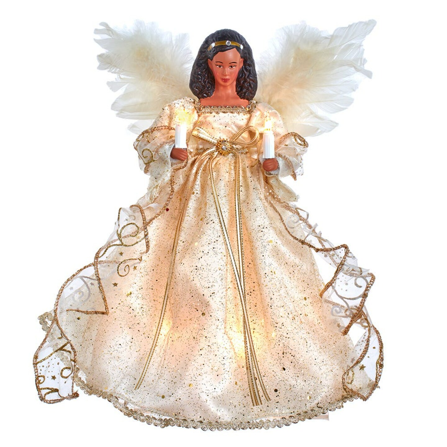 KSA 12" Pre-lit Ivory and Gold African American Angel Christmas Tree ...