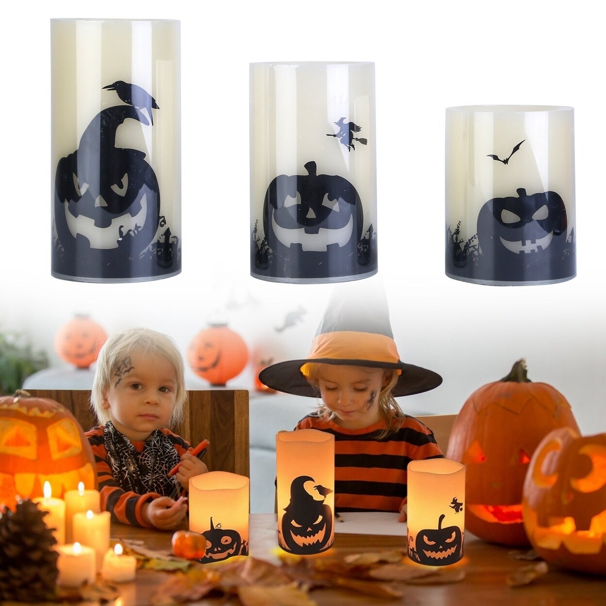 3 Pack Halloween Flameless Candle Lamp With Timer Setting Battery ...