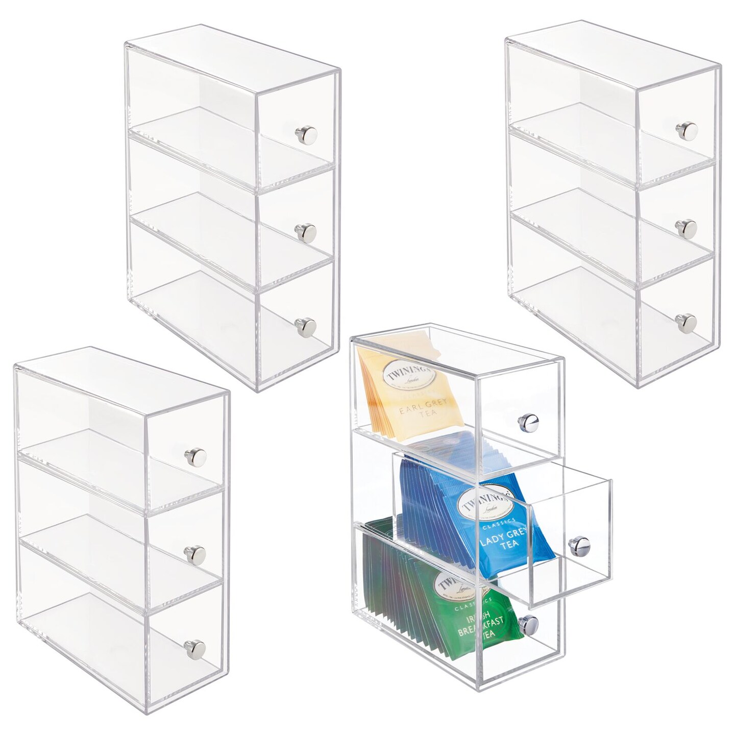 mDesign Plastic 3 Drawer Kitchen Pantry Storage Organizer Box, 4 Pack ...