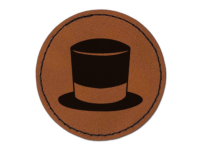 Magician Top High Hat Topper Round Iron-On Engraved Faux Leather Patch ...