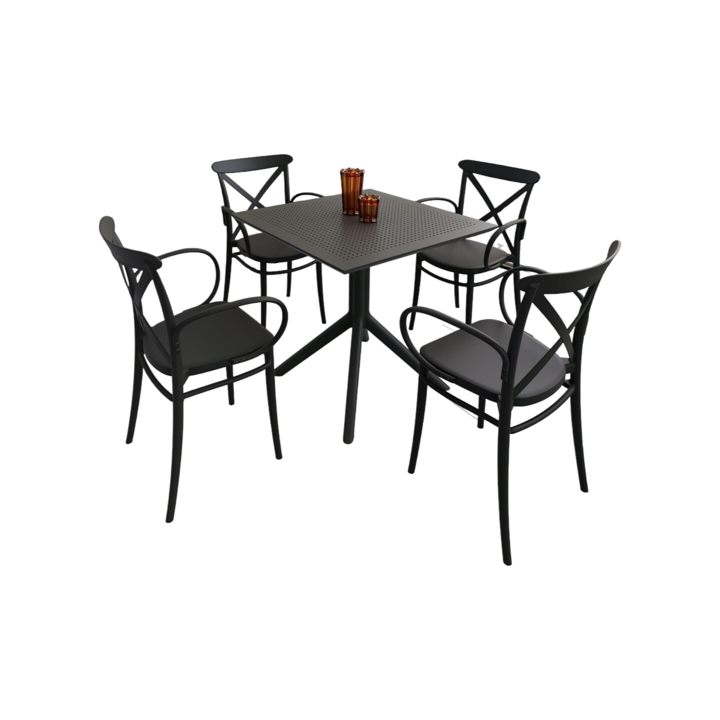 Luxury Commercial Living 5-Piece Black Outdoor Patio XL Dining Set ...